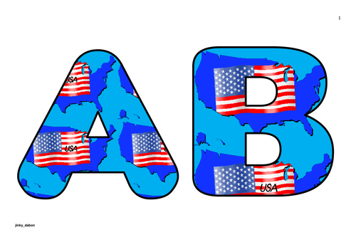 Sets of Alphabet and Numbers on USA Flag | Teaching Resources