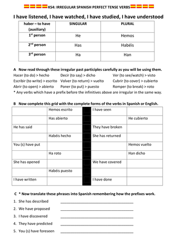 Spanish Irregular Perfect Tense - Self-marking | Teaching Resources