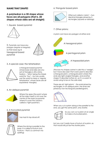 2D and 3D shapes quizzes: GAT extension | Teaching Resources