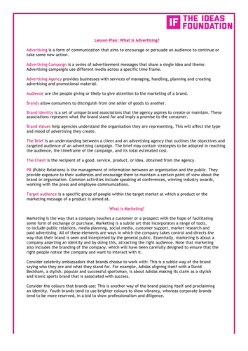 Lesson Plan - What is advertising. | Teaching Resources