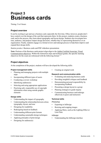 Visual Design CS6: Business cards | Teaching Resources