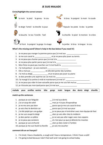 je suis malade | Teaching Resources