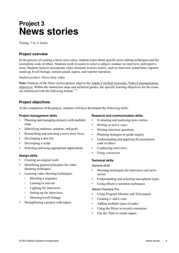 Digital Video CS6: News stories | Teaching Resources