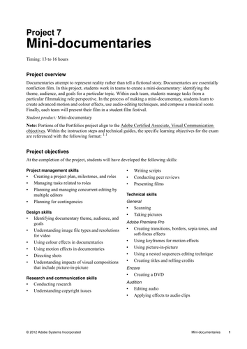 Digital Video CS6: Mini-documentaries | Teaching Resources