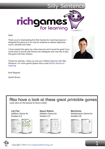 Adjective, Noun, Verb and Adverb Game – Silly Sent | Teaching Resources