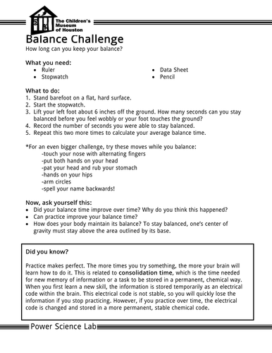 Balance Challenge | Teaching Resources