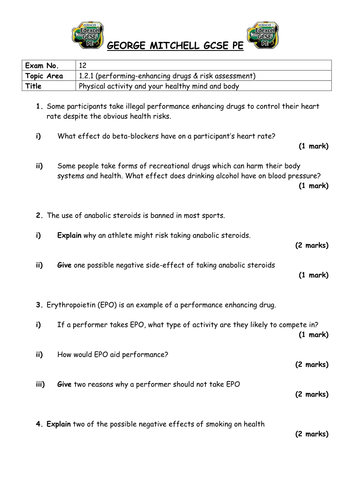 Gcse Pe End Of Unit Exams Teaching Resources