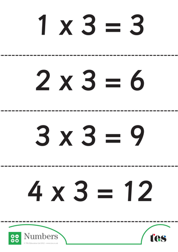 Three Times Table Flash Cards - with answers | Teaching Resources