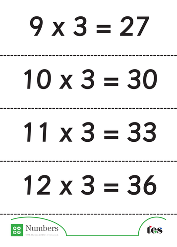 Three Times Table Flash Cards - with answers | Teaching Resources