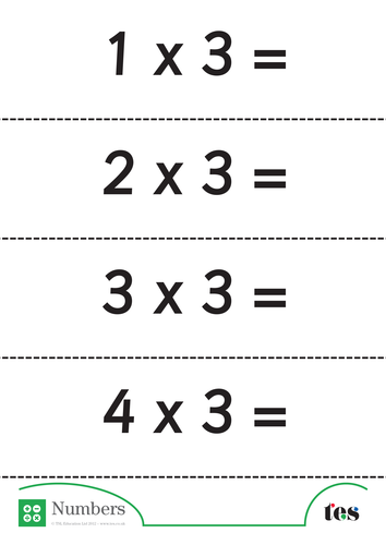 Three Times Table Flash Cards - without answers | Teaching Resources