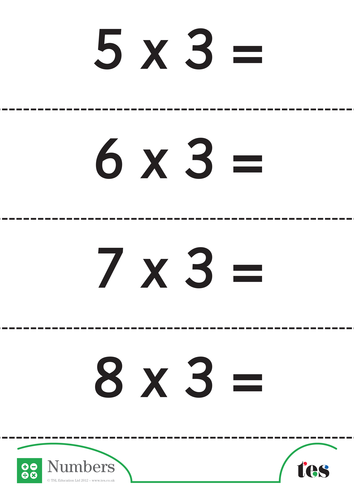 Three Times Table Flash Cards - without answers | Teaching Resources