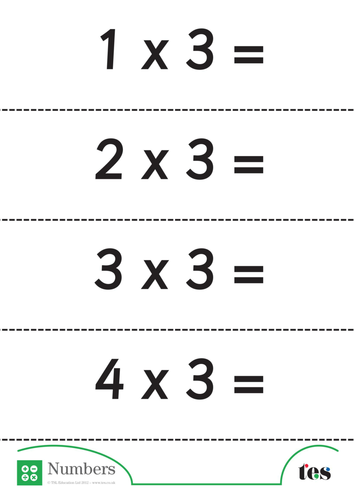 Three Times Table Flash Cards - without answers | Teaching Resources