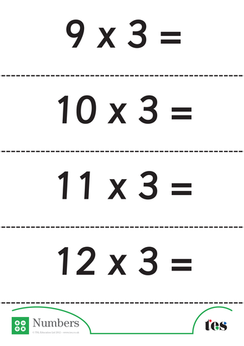 Three Times Table Flash Cards - without answers | Teaching Resources