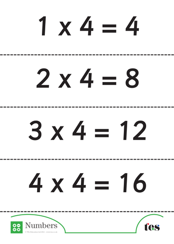 Four Times Table Flash Cards - with answers | Teaching Resources