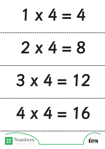 Four Times Table Flash Cards - with answers | Teaching Resources
