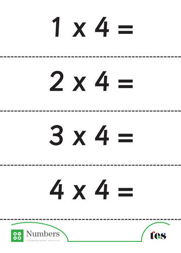 Four Times Table Flash Cards - without answers | Teaching Resources