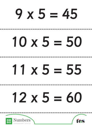 Five Times Table Flash Cards - with answers | Teaching Resources