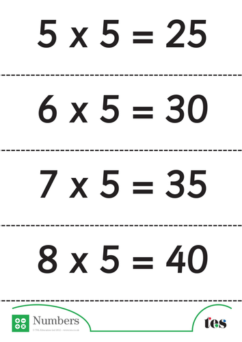 Five Times Table Flash Cards - with answers | Teaching Resources