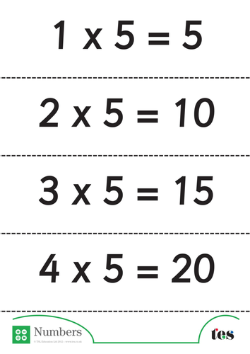 Five Times Table Flash Cards - with answers | Teaching Resources