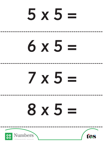 Five Times Table Flash Cards - without answers | Teaching Resources