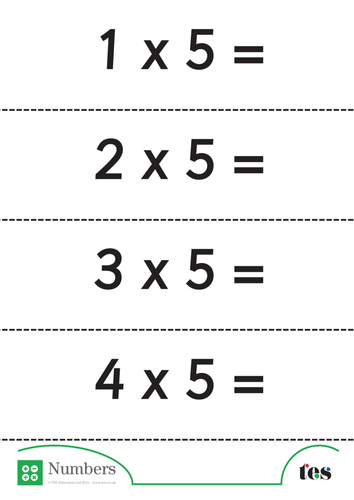 Five Times Table Flash Cards - without answers | Teaching Resources