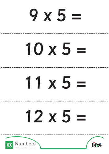 Five Times Table Flash Cards - without answers | Teaching Resources