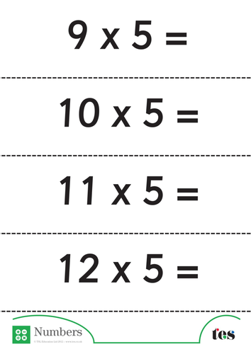 Five Times Table Flash Cards - without answers | Teaching Resources