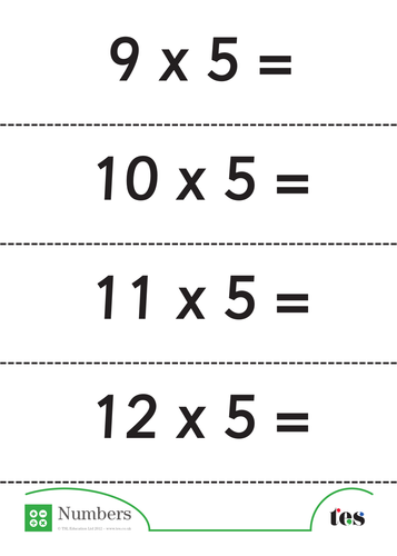 Five Times Table Flash Cards - without answers | Teaching Resources