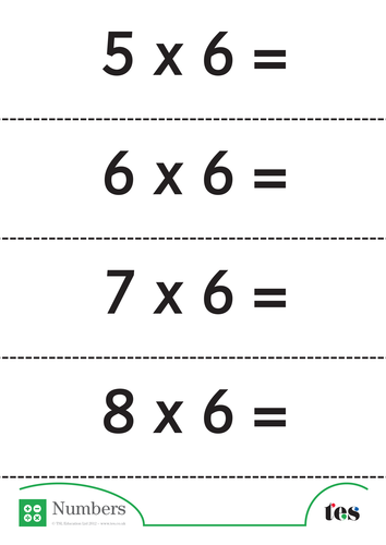 Six Times Table Flash Cards - without answers | Teaching Resources