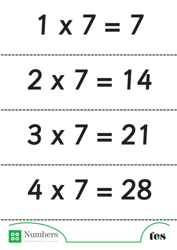 Seven Times Table Flash Cards (complete set) | Teaching Resources