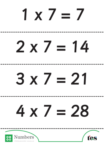 Seven Times Table Flash Cards (complete set) | Teaching Resources