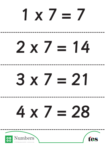 Seven Times Table Flash Cards - with answers | Teaching Resources