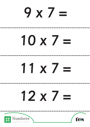 Seven Times Table Flash Cards - without answers | Teaching Resources