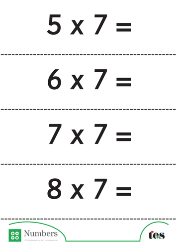 Seven Times Table Flash Cards - without answers | Teaching Resources