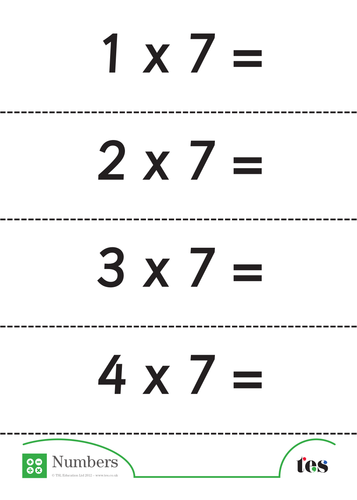Seven Times Table Flash Cards - without answers | Teaching Resources
