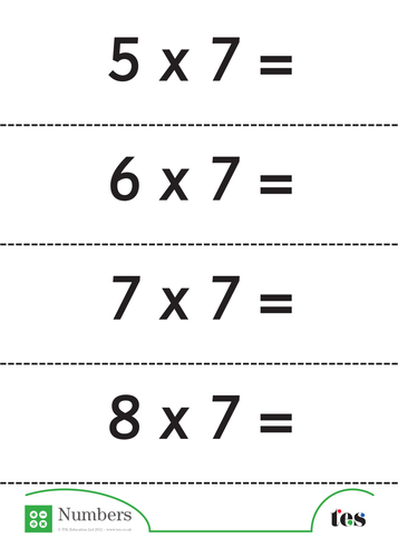 Seven Times Table Flash Cards - without answers | Teaching Resources