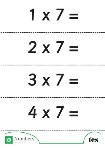 Seven Times Table Flash Cards - without answers | Teaching Resources