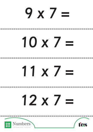 Seven Times Table Flash Cards - without answers | Teaching Resources
