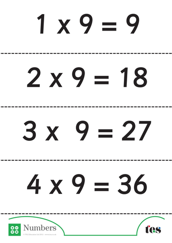 Nine Times Table Flash Cards - with answers | Teaching Resources