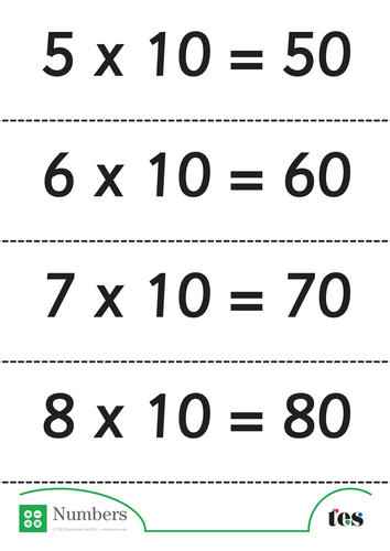 Ten Times Table Flash Cards - with answers | Teaching Resources