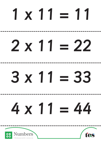 Eleven Times Table Flash Cards - with answers | Teaching Resources