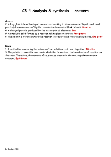AQA C3 new spec crosswords | Teaching Resources