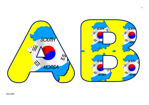 South Korean Flag Sets of Alphabet and Numbers | Teaching Resources