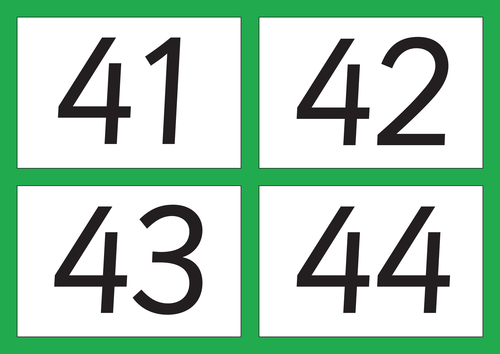 A4 Flash cards - Four Numbers Per Sheet 41-60 | Teaching Resources