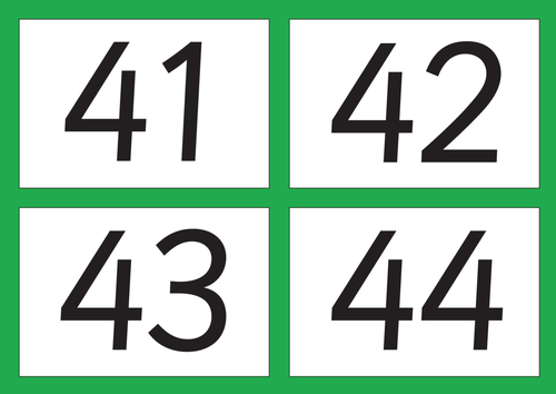 A4 Flash cards - Four Numbers Per Sheet 41-60 | Teaching Resources