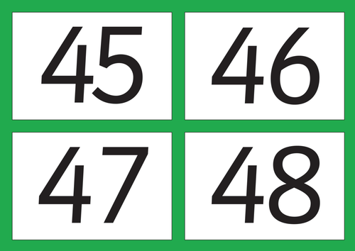 A4 Flash cards - Four Numbers Per Sheet 41-60 | Teaching Resources