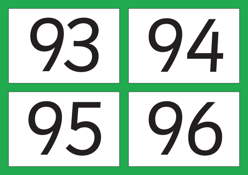 A4 Flash cards - Four Numbers Per Sheet 81-100 | Teaching Resources