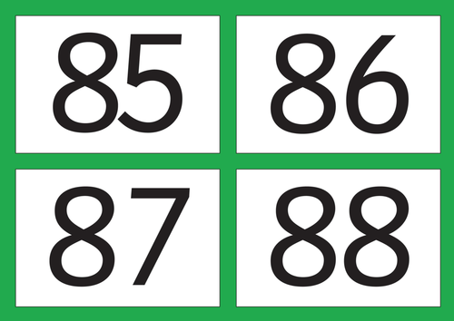 A4 Flash cards - Four Numbers Per Sheet 81-100 | Teaching Resources