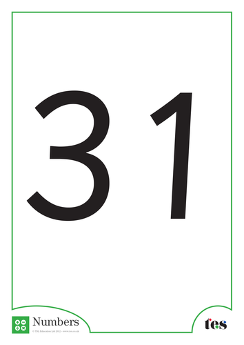 A4 Flash cards –Numbers 31-35 | Teaching Resources