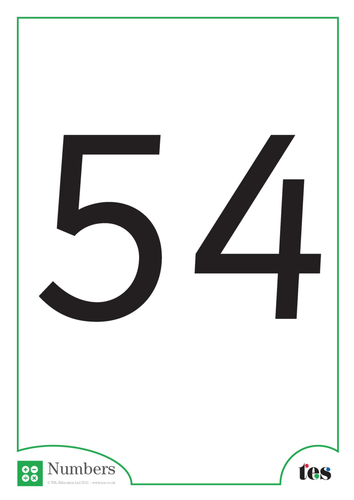 A4 Flash cards –Numbers 51-55 | Teaching Resources